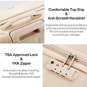 Hanke 14 Inch Underseat Carry On Luggage with Wheels Hard Shell Suitcases Carry On Bag Lightweight Small Mini Suitcase Tsa Luggage for Travel Christmas Gifts for Birthday（Cuba Sand）