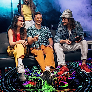 EISKBC Neon Tree of Life Area Rug, Large Blacklight UV Reactive Throw Rug, Non-Slip Bohemian Fluorescent Floor Mat Carpet, Glow in The Dark Sun and Moon Phase Bed Room Decor, 70x47inch