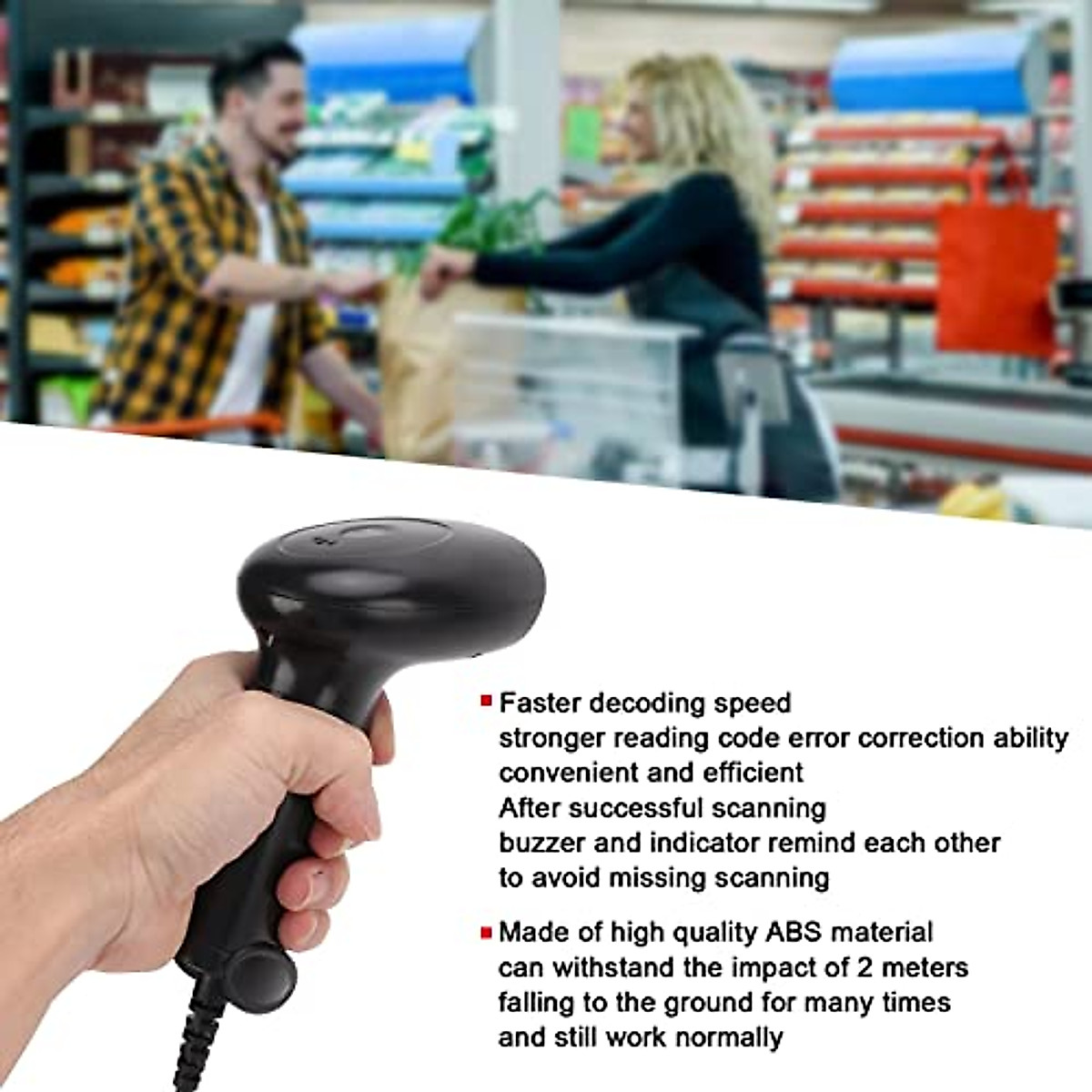 GULEEK Lase r 1D Wired Barcode Gun Barcode red Light scanning Gun Strong decoding Ability Comfortable and Durabl e