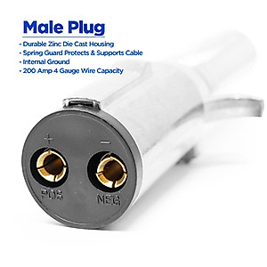 Pro Trucking Products 2 Way Wiring Connector Plug with Spring Guard, 200 Amp Capacity, 4 Gauge Cable and 2 Way Wiring Connector Socket, 200 Amp Capacity, 4 Gauge Cable