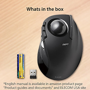 ELECOM DEFT Trackball Mouse, 2.4GHz Wireless, Finger Control, 8-Button Function with Smooth Tracking, Ergonomic Design, Optical Gaming Sensor, Windows11, macOS (M-DT2DRBK)