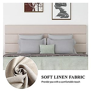 Benevika Full Size Upholstered Platform Bed Frame with Linen Fabric Simple Style Headboard and Wooden Slats Support, Upholstered Mattress Foundation, No Box Spring Needed, Easy Assembly, Beige