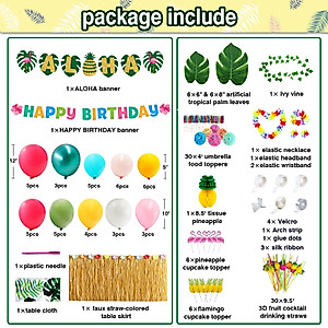 Party Spot! Luau Party Decorations, Hawaiian Party Decorations, Tropical Party Decorations - ALOHA Banner, HAPPY BIRTHDAY Banner, Table Skirt, Table Covers, Balloons,Topper, Leaves, Drinking Straws