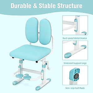 Costzon Kids Desk Chair, Height Adjustable Student Study Task Chair with Double Back Support, Rotatable Footrests, Mesh Ergonomic Office Chair, Kids Computer Chair for Boys Girls Bedroom School, Blue