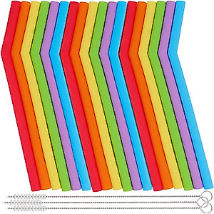 RAIBEATTY Reusable Silicone Straws,18Pcs Silicone Drinking Straws,6.7" Flexible Short Drink,BPA Free Silicone Straw for 6-12 oz Tumblers & 3 Cleaning Brush,No Rubber Taste,6 Colors