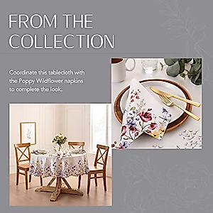 Elrene Home Fashions Poppy Wildflower Botanical Border Fabric Tablecloth, Rectangle, 60 inches X 84 inches