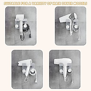 Hair Dryer Holder Wall Mounted, Self Adhesive Blow Dryer Holder with Wire Organizer, Bathroom Hair Dryer Rack for Most Hair Dryers, Removable Hair Care Tool Holder (Gray)