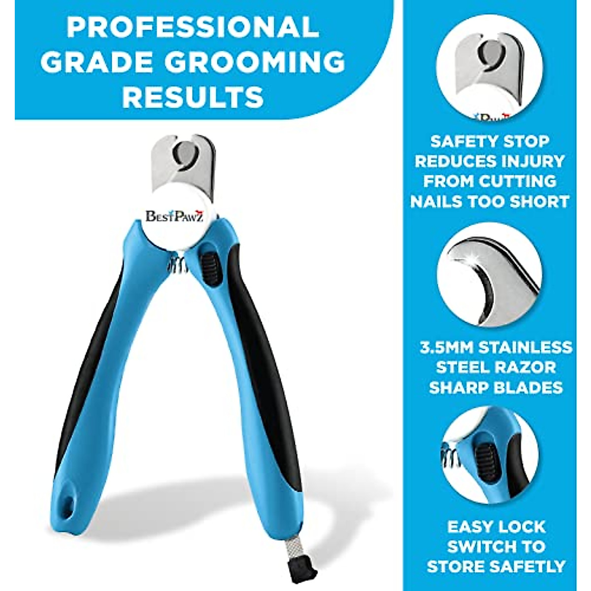 Bestpawz Cat & Dog Nail Trimmers - Sturdy Non Slip Dog Nail Clippers for Large Dogs - Safety Guard Pet Nail Clipper to Avoid Over Cutting - Cat Nail Clipper Comes with Sharp Blade and Free Nail File