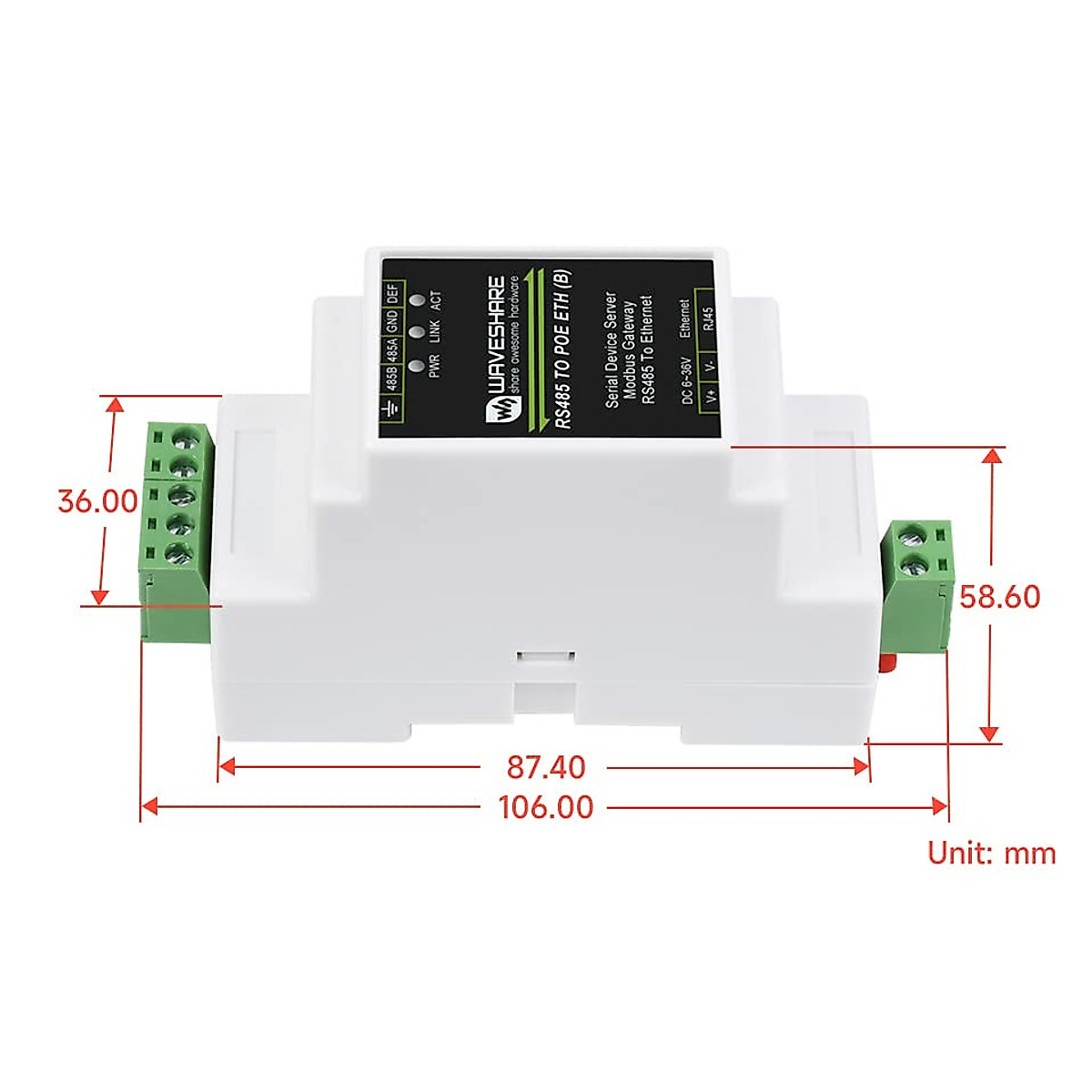 Industrial Serial Server RS485 to RJ45 Ethernet, Bi-Directional Transmission, Modbus MQTT Gateway,Rail-Mount Support, TCP Server/TCP Client/UDP Mode/UDP Multicast Multi Communication Modes