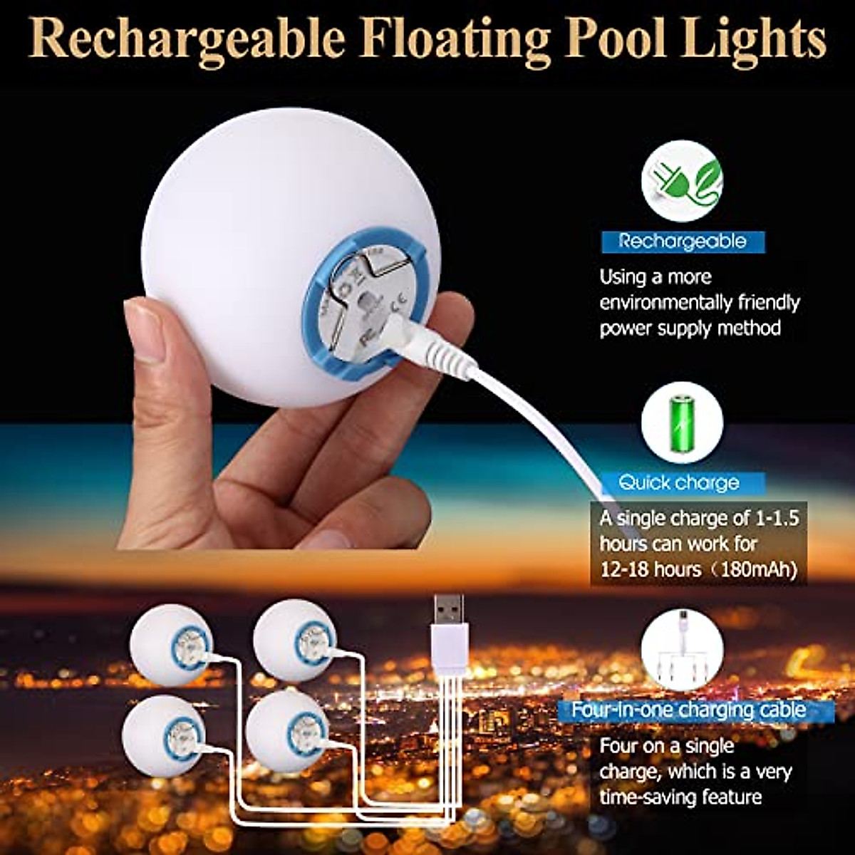 Floating Pool Lights,Rechargeable LED Color Changing Pool Lights That Float,3 Inch LED Pool Light with Remote & Hook for Swimming Pool Pond Spa Bath Garden,Hot Tub Accessories,Pool Party Decorations