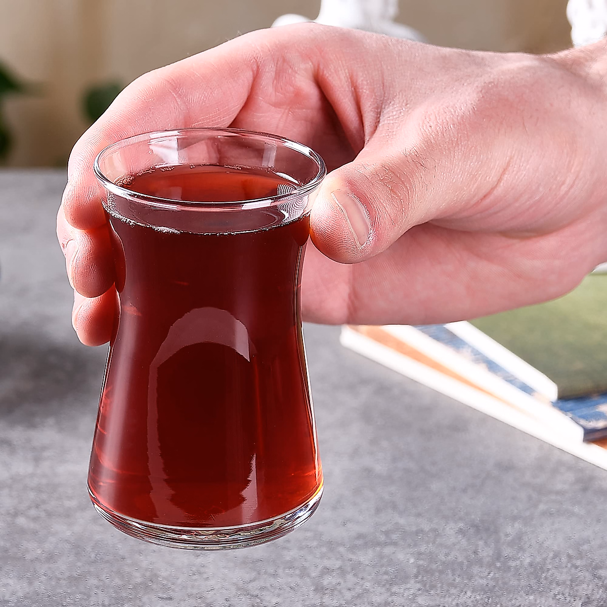 Volarium Turkish Tea Glass Cups: Traditional Tea Set of 6 with Modern Design, Tea Mugs and Coffee Mugs Clear Glasses, 5 ¾ OZ