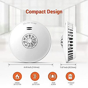 Jemay 2-in-1 Smoke and Heat Detector Alarm,Non-Disturb Mode Fire Alarms Smoke Detectors,10-Year Battery Sealed (Non-Removable),Photoelectric Sensor Alarm,with Easy Install and Test Button,AW192
