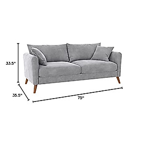 Novogratz Magnolia 3 Seater Sofa with Pillows, Pocket Coil Seating, Light Gray Velvet