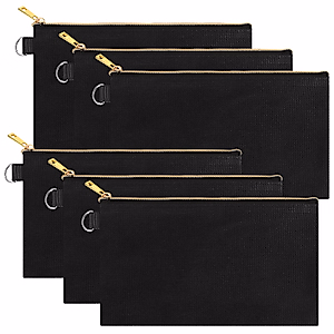 Muka 6 Pack Canvas Zipper Pouch Cosmetic Black Makeup Bag Travel Toiletry - Gold Zipper