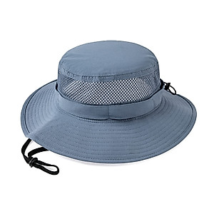 JANGOUL Men Outdoor Mesh Sun Hat Wide Brim Sun Protection Hat Fishing Hiking Hat (Blue, 7 3/4)
