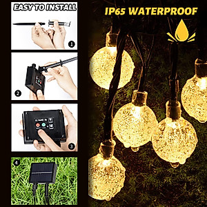 DING.PAI Solar Outdoor String Lights, Waterproof Solar Lights Outdoor with 80 LED Crystal Lamp Beads 8 Switching Modes for Garden Yard Porch Wedding Party Decor (Warm Yellow, 40FT)