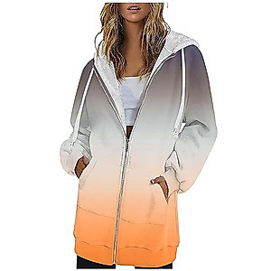 Rpvati Womens Zip Up Hoodies Fall Long Sleeves Hooded Tunic Sweatshirts Lightweight Gradient Tie Dyed Outfit Long Hoodie Jacket for Women Sudaderas De Mujer Orange L