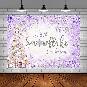 AIBIIN 7x5ft Snowflake Baby Shower Backdrop A Little Snowflake is on The Way Baby Shower Photography Background Purple Sliver Winter Snowflake Christmas Tree Baby Shower Party Decorations Supplies