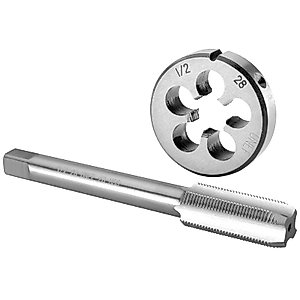 Burkit 1/2"-28 UNEF Tap and Die Set, Right Hand 1/2 x 28 HSS Machine Thread Tap Die Set