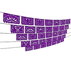 Purple Papel Picado Flags 5 PK, 60 ft Long purple tissue PAPER garlands, Mexican Banner Decorations for Weddings, Quinceaneras, Birthdays, Fiesta party supplies, WS2010