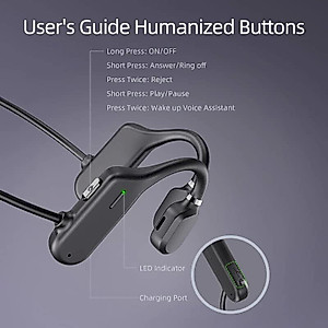 KENKUO Open Ear Headphones Wireless Bluetooth, Air Conduction Headphones, Waterproof & Sweatproof Sport Headphones Built-in Mic, Only 15g Light Weight, for Workouts and Running, Black