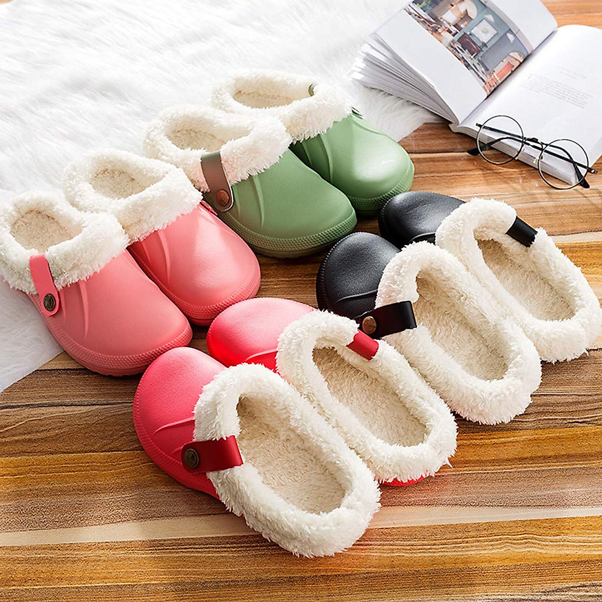 TooTu Waterproof Slippers Women Men Plush Lined Clogs Winter Garden Shoes Warm House Slippers Indoor Outdoor