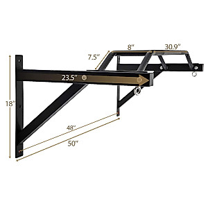 Wall Mount Pull-Up Bar - 47” Multi-Grip Chin-Up Station with Hangers for Punching Bags, Power Ropes for Home Gym Strength Training Equipment (Black.)