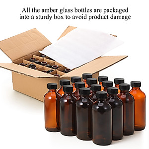 Nuenen 16 Pack 8 oz Amber Boston Round Glass with Black Poly Cone Cap Boston Bottle Brown Amber Glass Bottle for Homemade Vanilla Extract Essential Oils Lab Chemicals