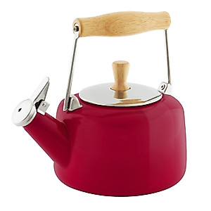 Chantal SVEN Enamel on Steel Whistling Teakettle with Natural Wood handle, 1.4 quarts, Apple Red
