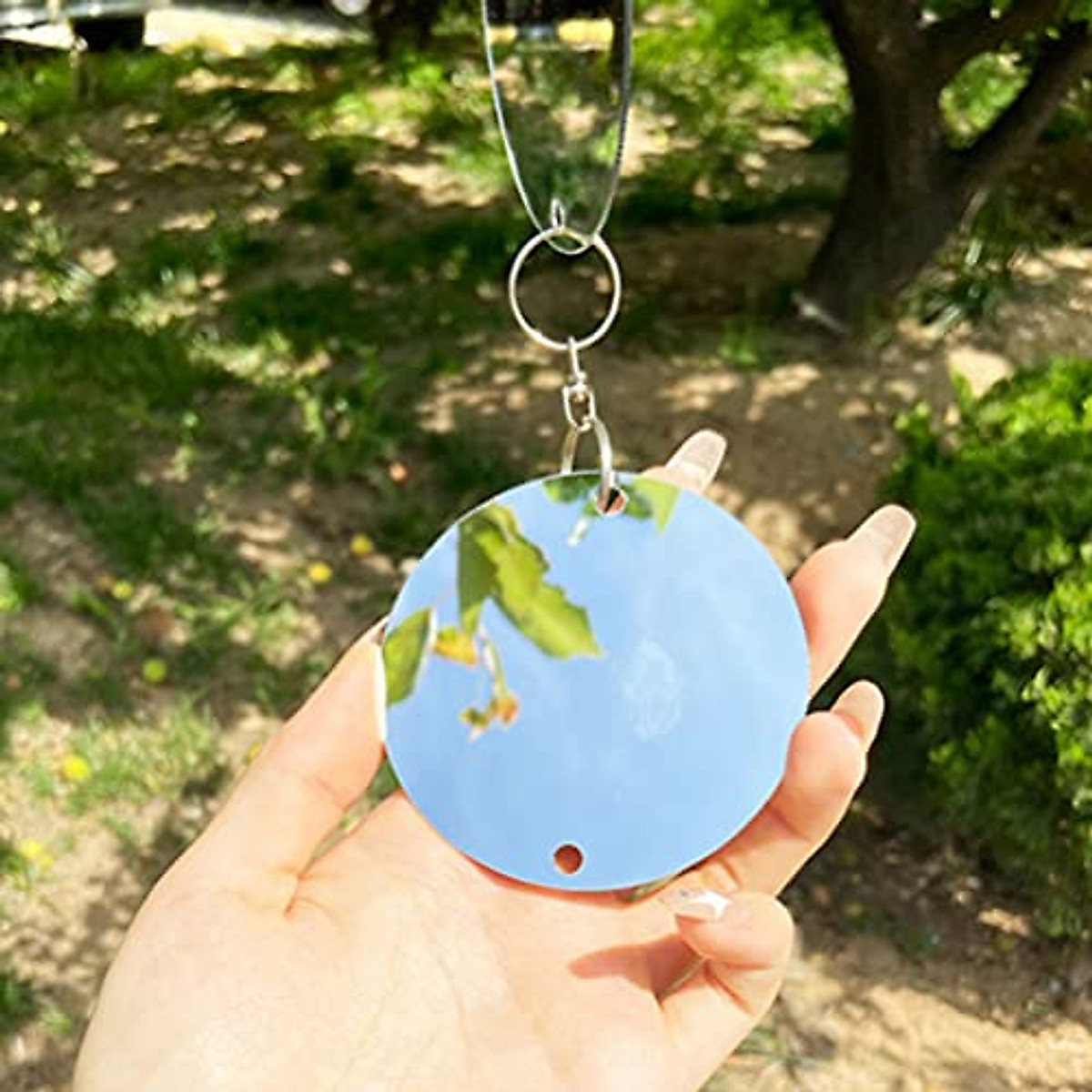 YARDWE 2Sets Bird Scare Hanging Discs Set Reflective Double- Sided Bird Reflector Woodpecker Bird Scare Devices for Patio Garden Woodpecker and Pigeon