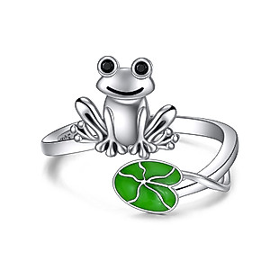 WINNICACA Frog Ring, Sterling Silver 925, Adjustable, White Gold Plated, Cubic Zirconia, for Women, Christmas, Birthday, Wedding Gift