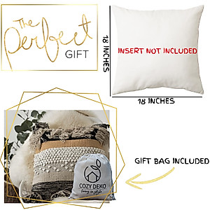 COZYDEKO Decorative Boho Pillow Cover, 18” x 18” Square, Soft Moroccan Rustic Throw with Tufted Accents, Plush Handwoven Cotton, Neutral Farmhouse Home Decor (Black)