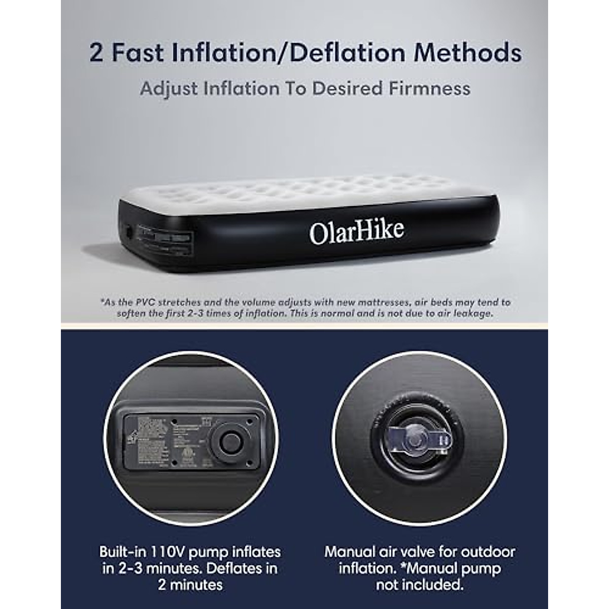 OlarHike Twin Air Mattress with Built in Pump,Inflatable Blow Up Mattresses Storage Bag for Camping,Travel&Guests,13" Airbed-High Speed Inflation Black Bed,Camping Accessories,Indoor