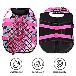 ASENKU Dog Life Jackets, Ripstop Pet Floatation Life Vest for Small, Medium, Large Size Dogs, Dog Lifesaver Preserver Swimsuit for Water Safety at The Pool, Beach, Swimming, Boating (XL,Pink Shark)