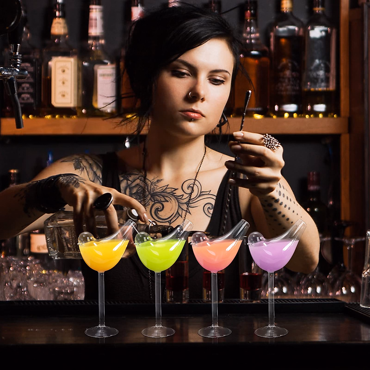 Mezchi 4 Pack Bird Cocktail Glasses, 160ml/5.4 Oz Bird Shaped Martini Glass, Clear Fancy Drinking Glasses, Unique Wine Glasses for champagne, Mixed Drinks, Party, Wedding and Home decor
