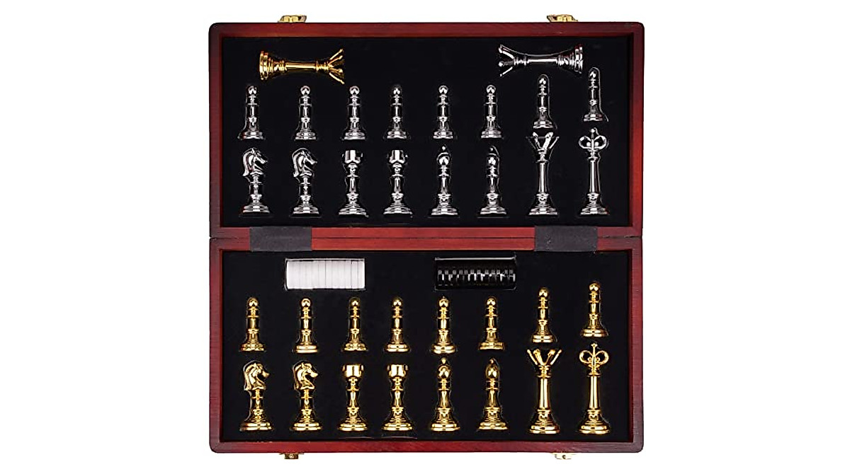15" Metal Chess & Checkers Set for Travel Fun