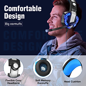 ENVEL Gaming Headset for PS4 with Mic,PC,Xbox One,Laptop,Surround Sound Over Ear Noise Cancelling Headphone with LED Lights Volume Control for Smartphone/Computer/Switch/MacBook/PS5