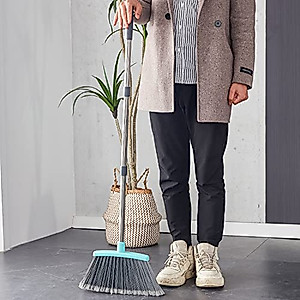 SELPONT tpan Set Broom with Dustpan Combo Set Extendable Long Handle Brooms for Floor Cleaning Upright Standing Dustpans with Teeth Lightweight Dust pan and Brush Combo for Indoor Outdoor