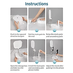 Viozon Extendable Selfie Stand,Height&Angle Adjustable,Overhead 360° Rotate,2 Phone Holders,Rechargeable Wireless Foldable 15 Brightness LED Light for Live Streaming/YouTube/Tiktok/Video/Makeup