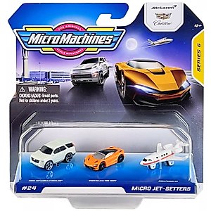 Micro Machines 2021 Series 6 Starter Pack #24 Micro Jet Setters - 2021 Cadillac Escalade, McLaren 720S Coupe, Private Jet