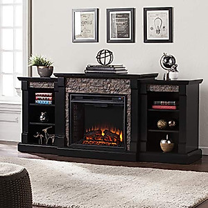 Gallatin Faux Stone Electric Fireplace w/ Bookcases