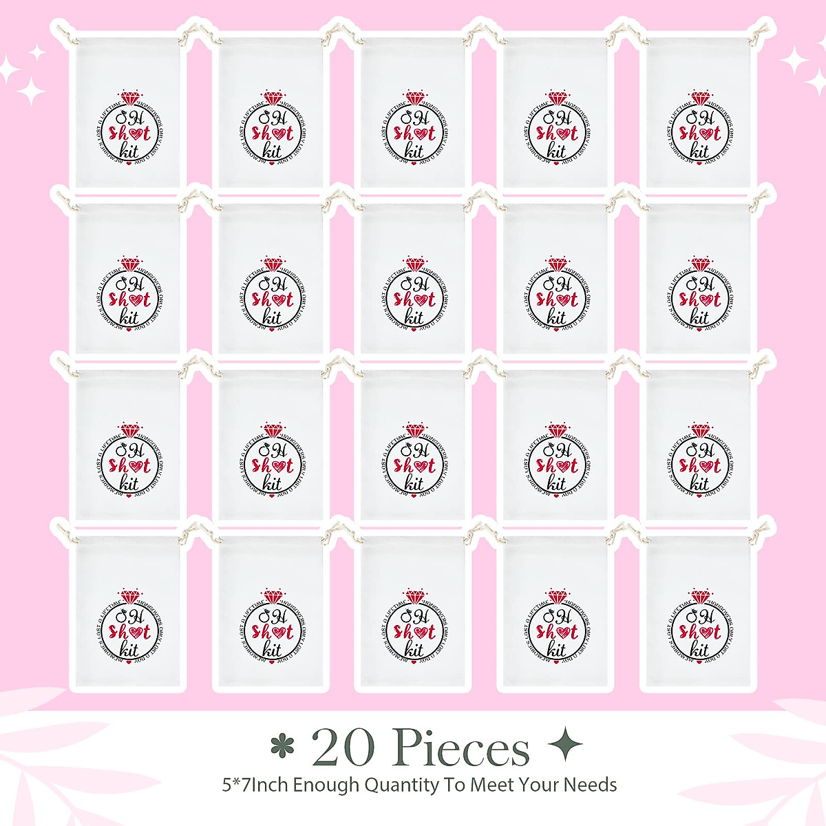 Shappy 20 Pieces Wedding Large Hangover Bag, 5 x 7 Inches Bachelorette Hangover Bag Kit Party Muslin Drawstring Survival Kit Pouch Party Favor Bags Hang Over Bag Kits for Bridal Showers