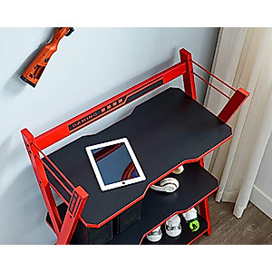 JJS 3-Tier Gaming Console Storage Shelf, Etagere Modern Display Shelving Unit Open Bookcase Rack for Gaming Desk Setup Speakers Figure Plant Stand, Red