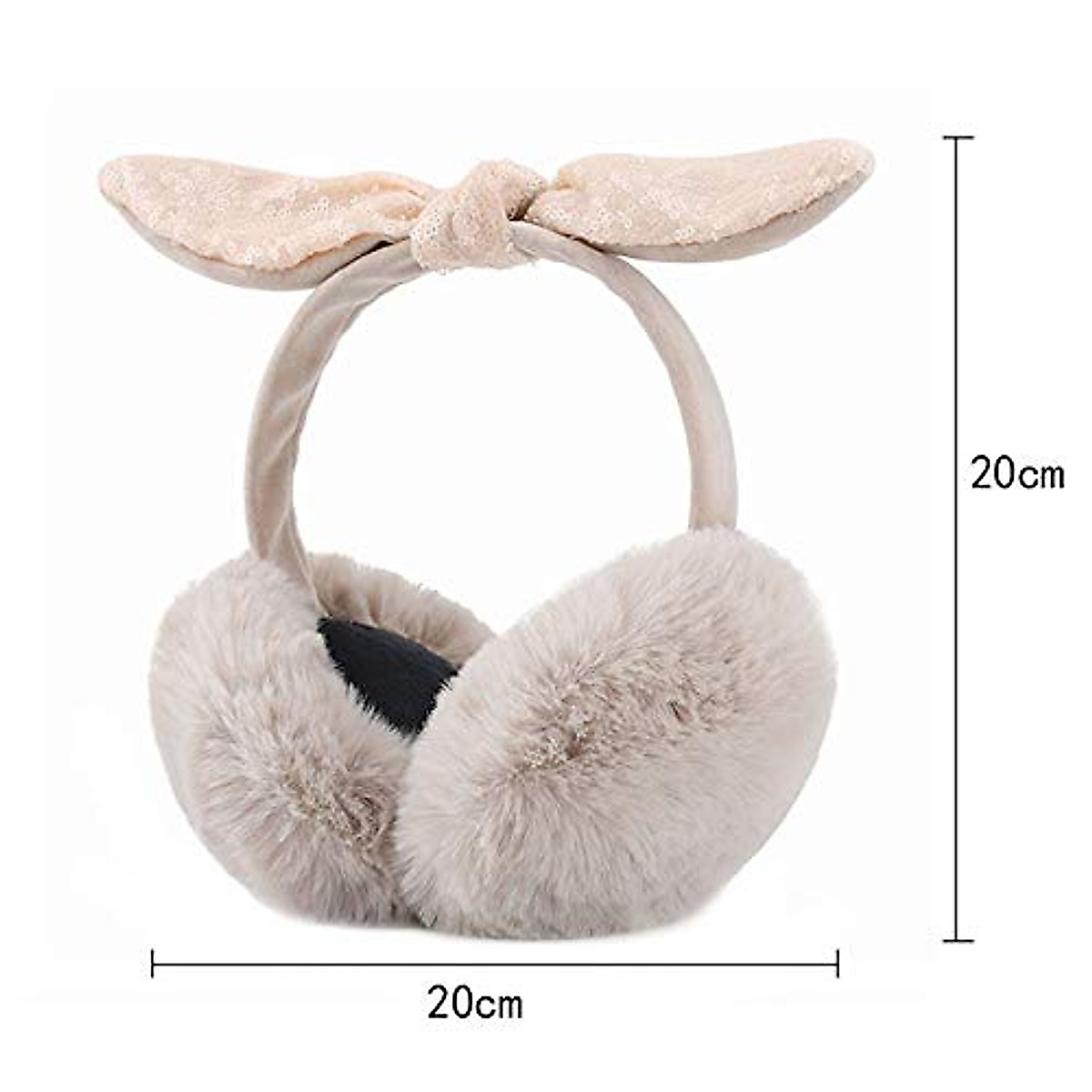 Felice Ann Women Sequins Bowknot Winter Warm Faux Fur Plush Earmuffs Foldable Ear Muffs Ear Warmers