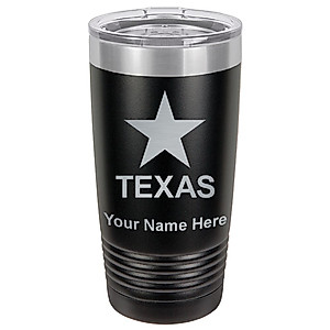 LaserGram 20oz Vacuum Insulated Tumbler Mug, Flag of Texas, Personalized Engraving Included (Black)