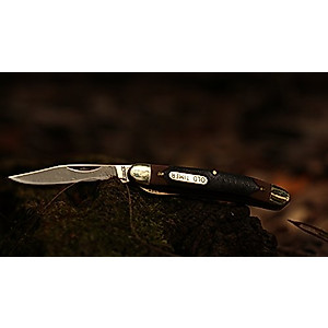 Old Timer 18OT Mighty Mite 4.7in Stainless Steel Traditional Folding Pocket Knife with 2in Clip Point Blade, Nickel Silver Bolsters, and Sawcut Handle for Whittling, Hunting, Camping, EDC, and Outdoor