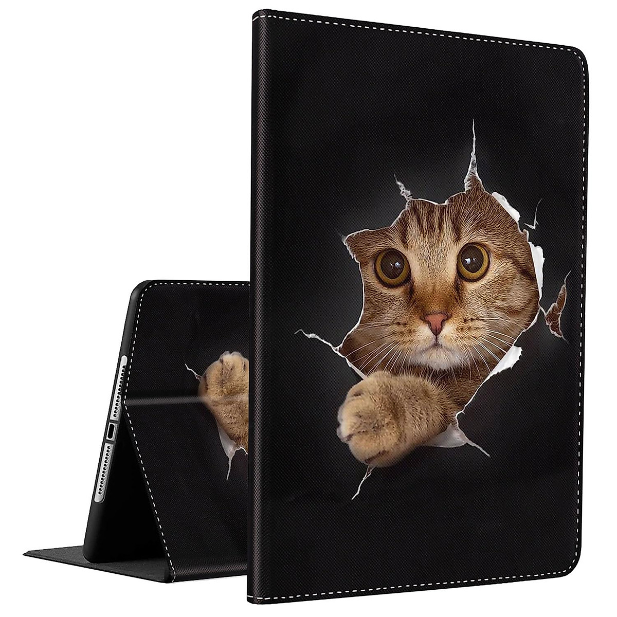 Case for iPad 9th / 8th / 7th Generation (2021/2020/2019) 10.2 inch/iPad Air 10.5" 2019 / iPad Pro 10.5", Leather Smart Cover with Auto Wake/Sleep, Funny Cat