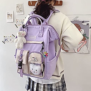 Eagerrich Kawaii Backpack with Cute Pin Accessories Plush Pendant for School Bag Student Girl Backpack Super-Capacity Waterproof Travel Backpack(Purse-3)