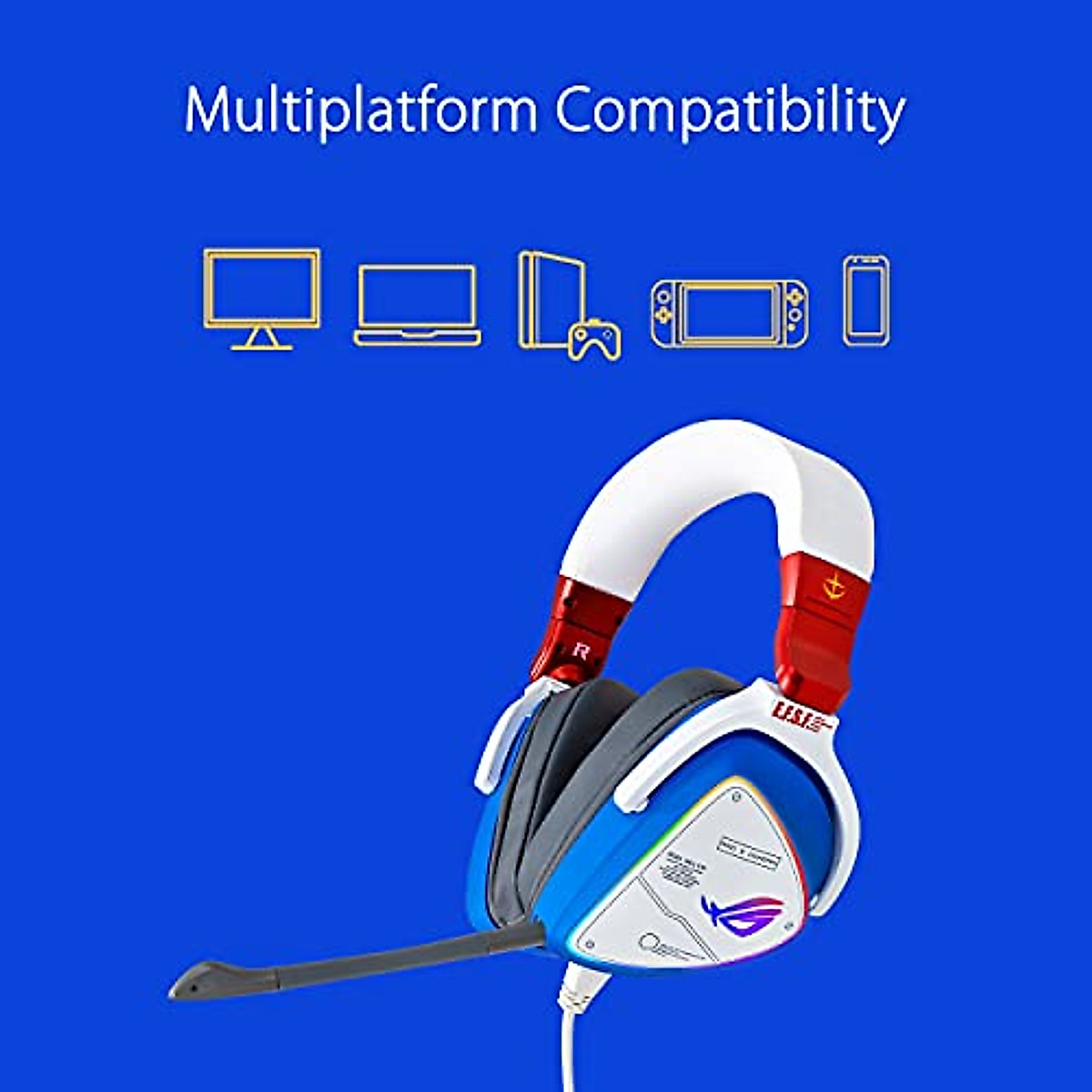 ASUS ROG Delta Gundam Edition Gaming Headset (Limited Edition, AI Noise-Canceling Mic, Hi-Res ESS 9281 Quad DAC, USB-C, Aura Sync, Lightweight, Compatible with Laptop, Consoles, and Smart Devices)