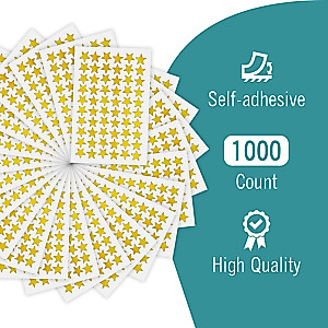 Star Stickers 1000pk. Small Stickers Gold Stickers. Foil Star Stickers 3/4” Diameter Star Stickers for kids reward, arts and crafts, homeschool supplies